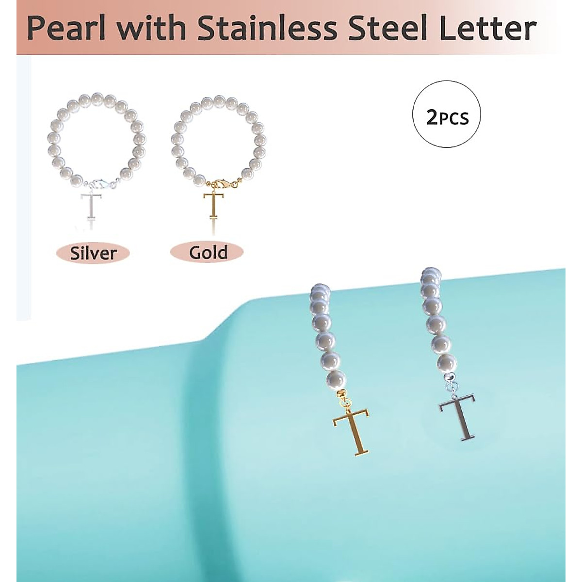 Rzjoke Letter Charm For Stanley Cup 2pcs Pearl Stanley Cup Accessories Charms For Handle, Initial Name Jewelry For Stanley Cup (T)
