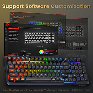 Redragon Mechanical Keyboard Wireless, Gaming Keyboard Wireless 3-Modes 94 Keys Mechanical Keyboard Hot-Swap Socket, RGB Creamy Gaming Keyboard Gasket Structure for PC/Tablet/Laptop/Xbox/PS4