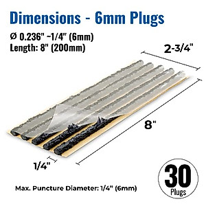 Tirellix Tire Plugs Heavy Duty (8", 30 Pack) - ⌀1/4" (6mm) Tubeless Tire Plugs for Car, ATV/UTV, Professional Tire Repair Plugs for Tire Flats, Essential for Tire Plug Kit or Tubeless Tire Repair Kit