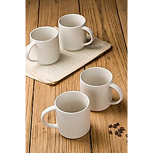 famiware 4 Pieces Coffee Cups, 12 oz Catering Mug with Handle for Coffee, Tea, Cocoa, Milk, Matte White