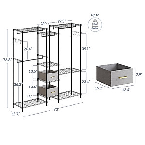 BELLEZE Over The Washer and Dryer Clothes Drying Rack, Laundry Room Organization Storage Rack with Adjustable Shelves, Hooks and Drawers, Space Saver Closet Rack for Living Room