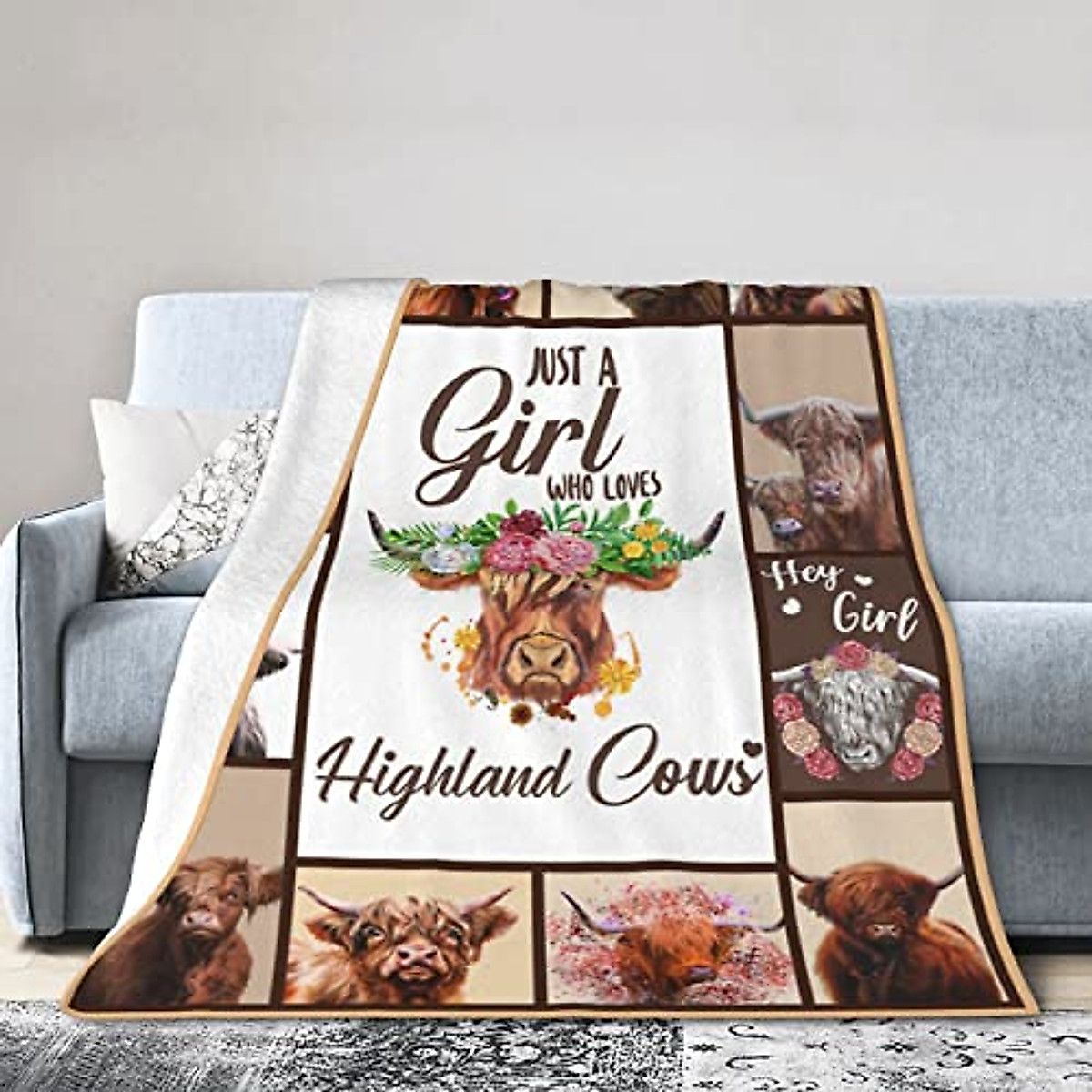 Highland Cow Throw Blanket Gifts for Women Adults Highland Cattle Farm Cow Animal Print Blanket Super Soft Cozy Fleece Warm Lightweight Plush Blanket Decor for Living Room Couch Bed Chair 40''X50''