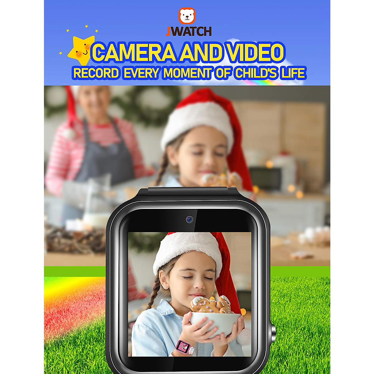 Jwatch Kids Smart Watch Phone Sos with 10 Stories 24 Puzzle Games Pedometer Boys Girls Gift for Birthday Christmas （Black）