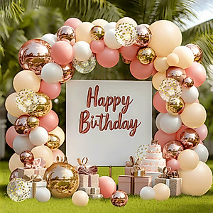 Blush Dusty Rose Pink Balloons Garland Arch Kit, Boho Peach Rose Gold Confetti Balloons for Girls Women Bridal Baby Shower Wedding Engagement Tea Party Birthday Party Decorations