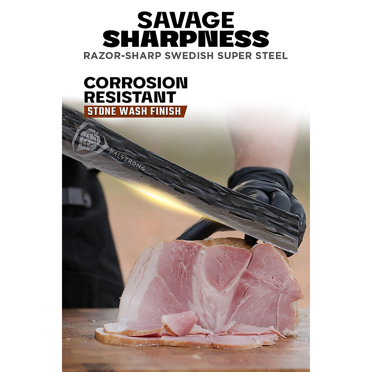 Dalstrong Slicing Knife - 12 inch Carving - Barbarian Series - Premium Swedish 14C28N High Carbon Stainless Steel - Brown Stabilized Wood Handle - Leather Sheath