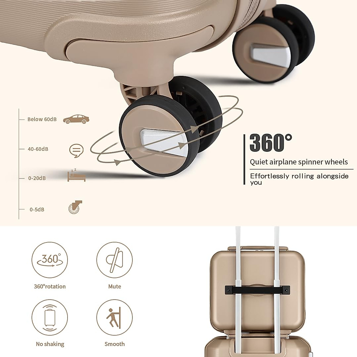 Somago Luggage Sets and Packing Cube Travel Set Lightweight Hardside Polypropylene Suitcases with Double Spinner Wheels and TSA Lock,Noble Golden