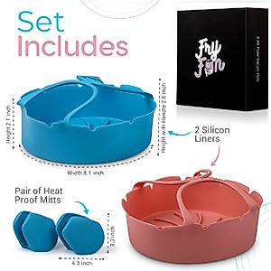 Fry Fun Air Fryer Silicone Liners - Silicone Air Fryer Liners Dishwasher Safe - Air Fryer Liners Silicone Set of 2 Includes Blue Mitts - Silicone Air Fryer Liners Reusable, Air Fryer Liners Silicone