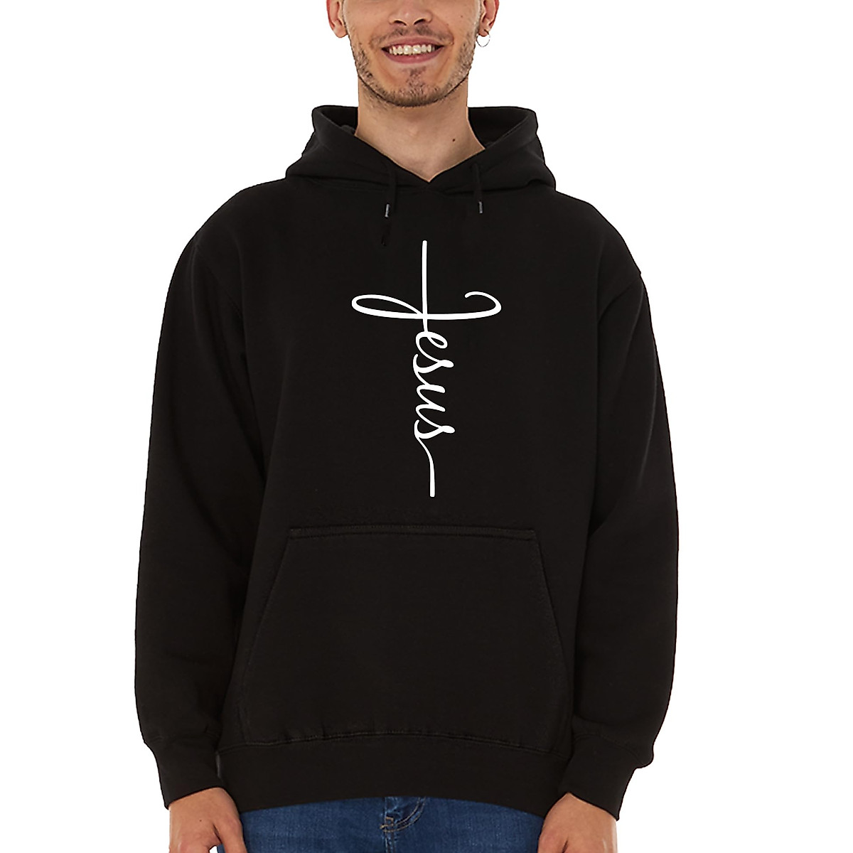 shop4ever Jesus Cross Hoodie Sweatshirts Small Black 0