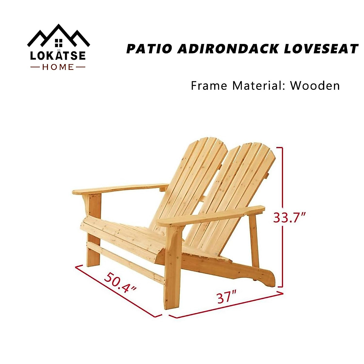 LOKATSE HOME Outdoor Wooden Adirondack Bench Loveseat Double Patio Chair Natural