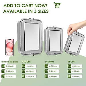 SUTETLW 304 Stainless Steel Bento Box 3 Pack Stainless Steel Containers With Lids 2400/1400/850ml,Leak-Proof & Stackable Storage Stainless Steel Food Storage Containers for Soup Salad Leftover