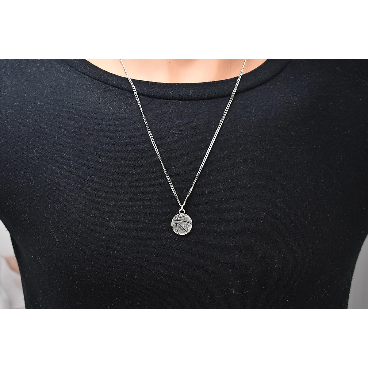 Personalized Basketball Charm Pendant in Silver Plated Pewter on Stainless Steel Curb Chain. Boy’s Necklace. Boys Necklace. Basketball Gift