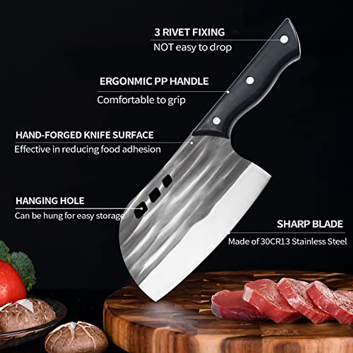 TJ POP Meat Cleaver 6.6 inches, Ultra Sharp Chinese Cleaver Knife, Full-tang Chopping Knife 30Cr13 Steel Blade Thickness 2.2 mm, Classic Manual Forging Series HP01008