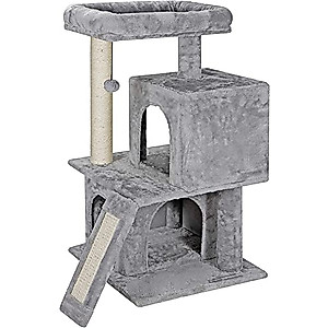 Nova Microdermabrasion Cat Tree, 34 Inches Ultra Soft Plush Covering with Sisal Rope Posts for Scratching, House Furniture for Kittens, Grey
