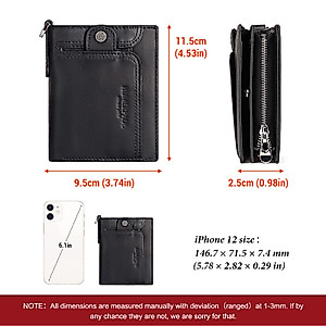 HUMERPAUL Chain Wallet for Men, Genuine Leather Bifold Wallets Rfid Blocking Men Purse with Zipper Coin Pocket (Black)