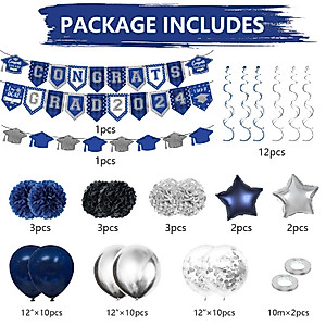 2024 Graduation Party Decorations Green White Gold Graduation Party Decorations Kit-Class of 2024 Congrats Grad Banners, Paper Pompoms,Foil Balloons for 2024 Green White Gold Graduation Party Supplies