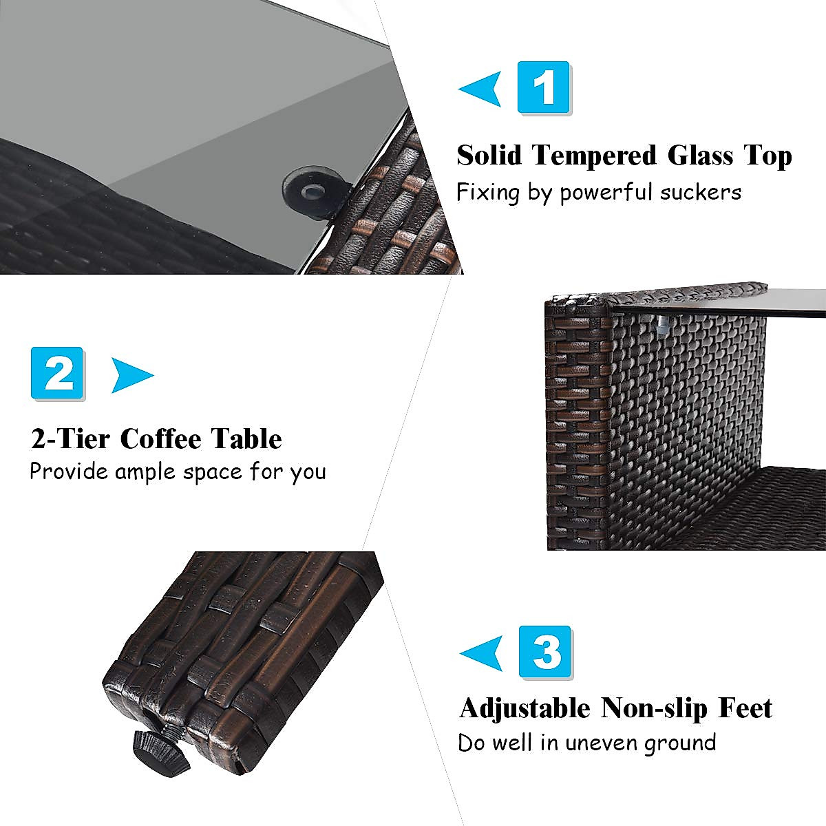 Tangkula 4 Piece Patio Furniture Set, Outdoor Wicker Conversation Set with Glass Top Coffee Table, All Weather Proof and Thick Cushions, Suitable for Porch, Garden, Poolside and Lawn (Turquoise)