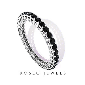 Real Black Spinel Stackable Eternity Ring, Aaa Quality, Anniversary/Wedding Band for Women, 14K White Gold, Size:US 8.00