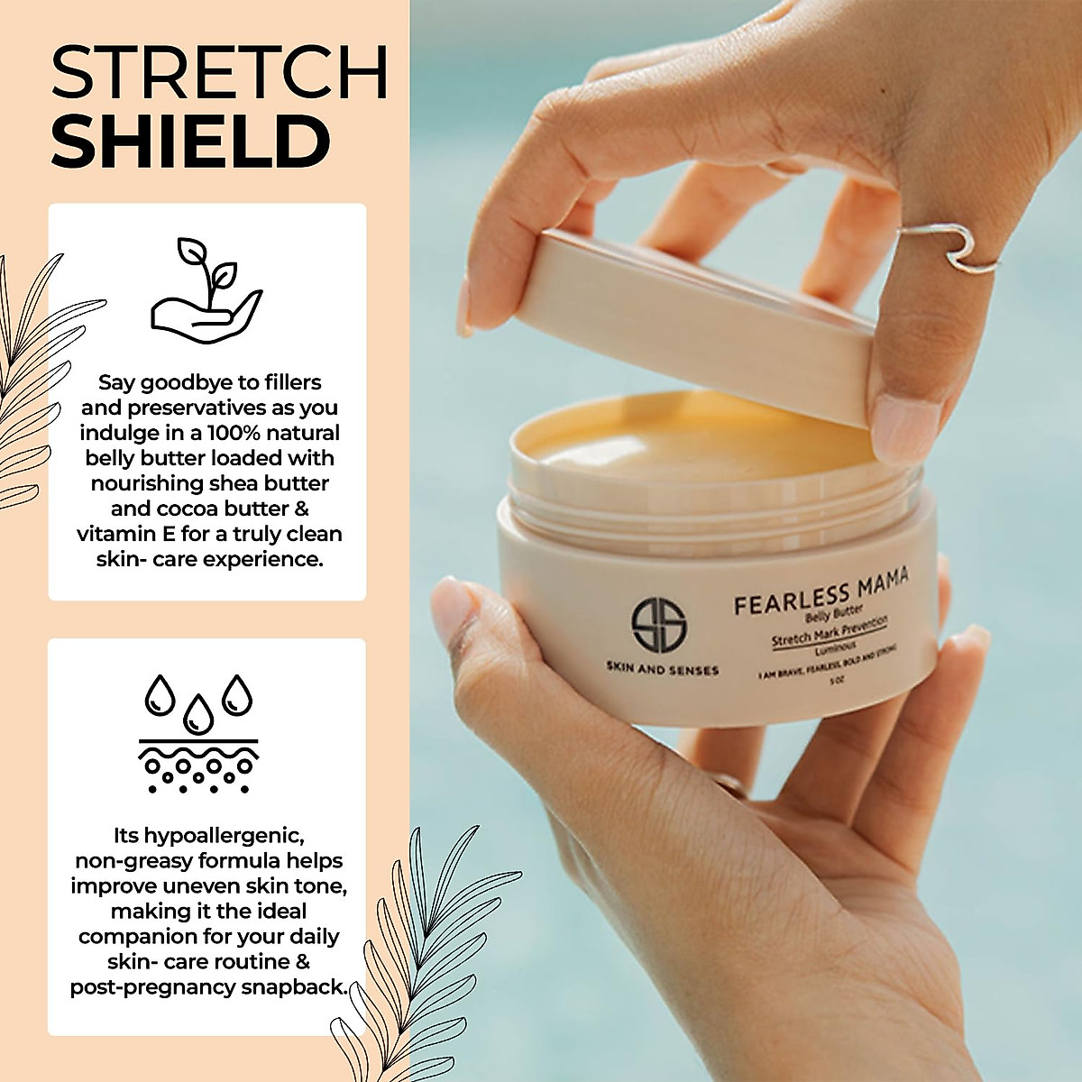 Fearless MaMa Stretch Mark Prevention Belly Butter for Pregnancy - 100% Natural Loaded With Ingredients That Nourish & Moisturize. Stretch Marks & Scars Defense (Unscented)