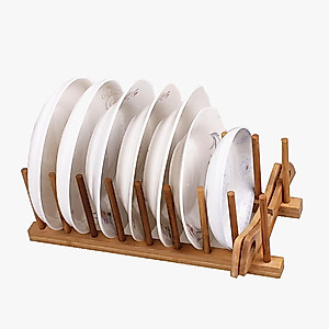 NONGSHAR 8-Slots Bamboo Wooden Plate Racks Dish Stand Holder Kitchen Storage Cabinet Organizer for Dish / Plate / Bowl / Cup / Pot Lid / Cutting Board (8 Slots-2 Pack, bamboo texture)