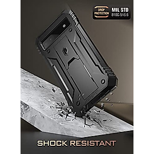 Poetic Revolution Series Case Compatible with Pixel 6A 5G, Built-in Screen Protector Work with Fingerprint ID, Full Body Rugged Shockproof Protective Cover Case with Kickstand, Black