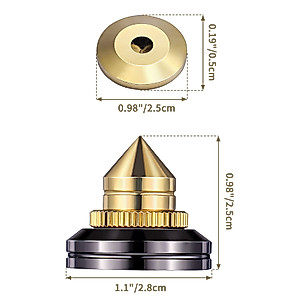 Facmogu 4PCS Golden Speaker Isolation Spikes with Plated Speaker Spikes Pads Mat, Speaker Spikes & Speaker Spike Pad Kit with Double-Sided Adhesive for Subwoofer CD DVD Player Audio Amplifier Recorder