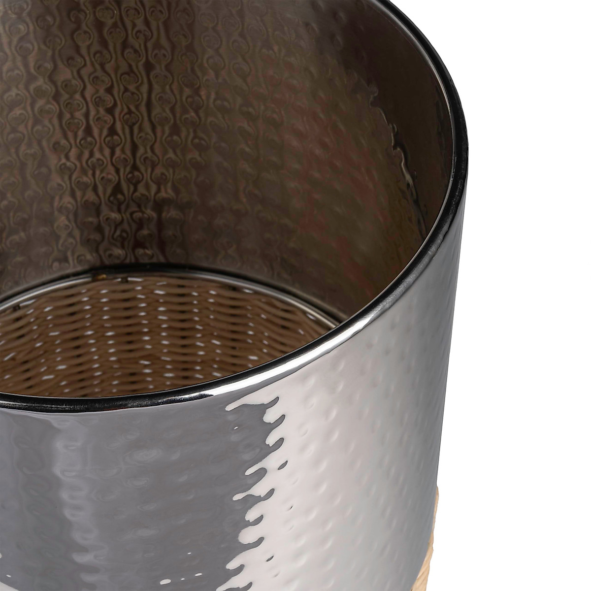 happimess HPM1102B Asher Modern 4.13-Gallon 2-Tone Natural Wicker/Metal Cylinder Waste Basket, Chrome/Natural for Home, Bathroom, Living Room, Office, Bedroom, Kitchen