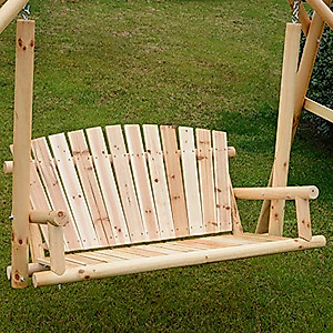 Outsunny 2-Seat Porch Swing with Stand, Wooden Patio Swing Chair Bench, for Garden, Poolside, Backyard, Natural