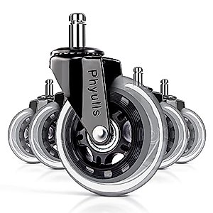 Office Chair Caster Wheels - 3" Rollerblade Rubber Replacement Chair Casters - Best Protection for Your Hardwood Floors No More Chair Mat Needed - Universal Fit,Smooth & Silent