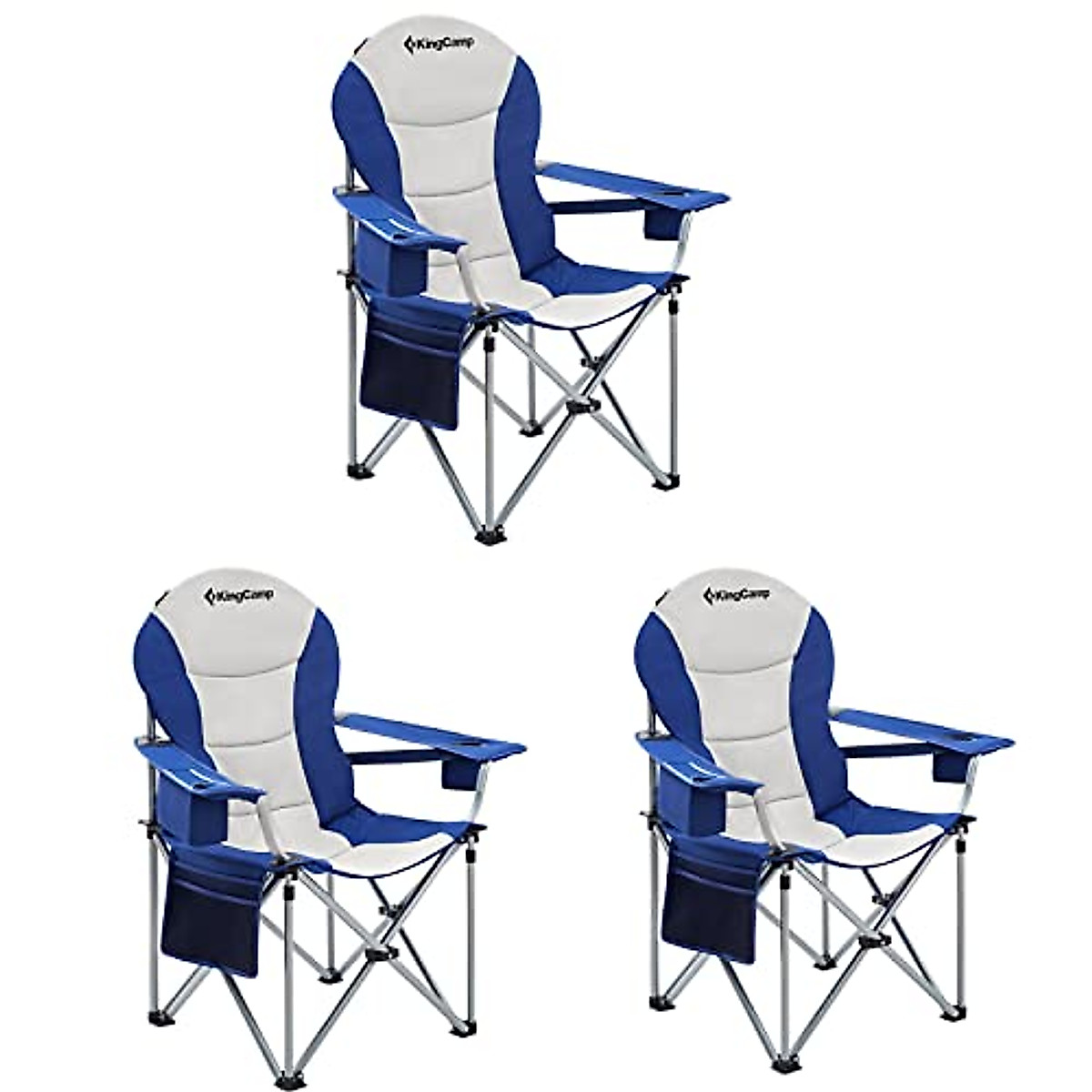 KingCamp 3PCS Lumbar Support Camping Chairs with Cooler Bag Padded Folding Camping Chair for Adults with Adjustable Armrest
