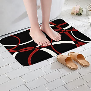 LTAETHC Bath Rugs, Black Red White Abstract Stripes Non-Slip Durable Mat 16" x 24" Geometric Circle Memory Foam Soft Bath Mats Absorbent Mat for Shower Bathroom