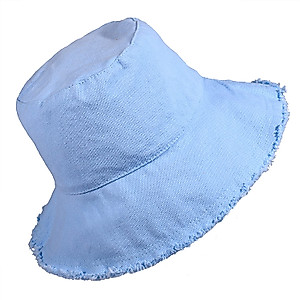 boderier Sun Hats for Women Summer Casual Wide Brim Cotton Bucket Hat Beach Vacation Travel Accessories (Blue)