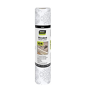Smart Design Bonded Grip Shelf Liner - 12 Inch x 60 Feet Total (Set of 6 Rolls) - Non Adhesive, Strong Grip Bottom, Easy Clean Kitchen Drawer, Cabinet, Cupboard Dresser Cover - Fleur Gris