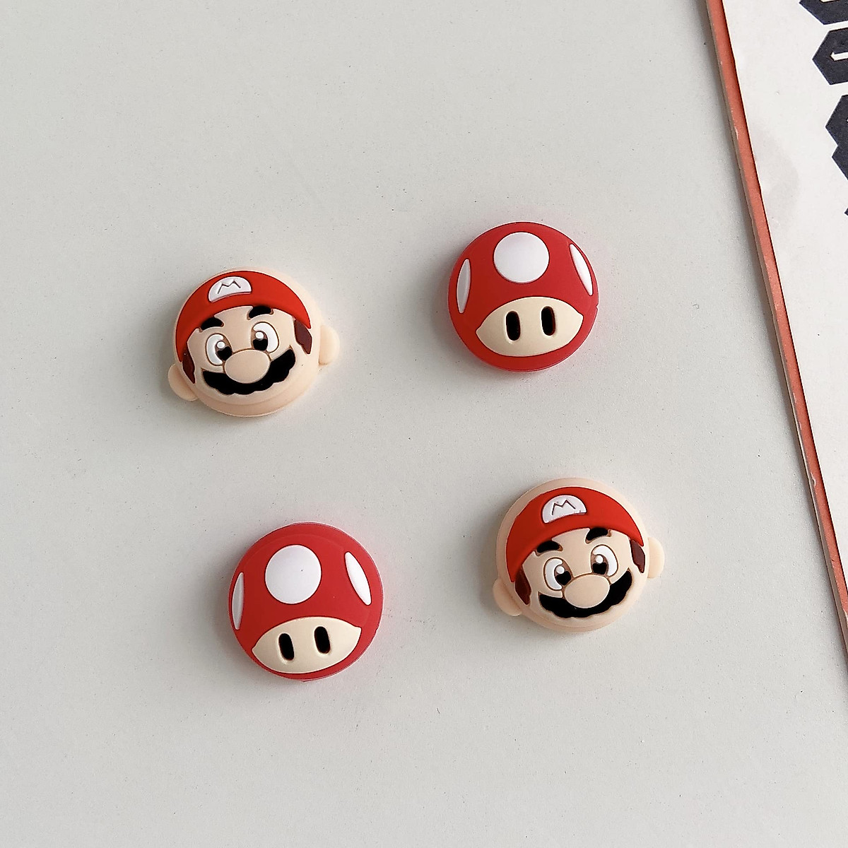 PERFECTSIGHT Cute Thumb Grip Caps for Playstation 4/5, PS5, PS4, Xbox Series X/S, Xbox One, Switch PRO Controller, 4PCS Kawaii Soft Skin Rubber 3D Analog Thumbsticks Grips Joystick Cover Set - Mario