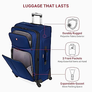 SwissGear Sion Softside Expandable Luggage, Blue, Checked-Large 29-Inch