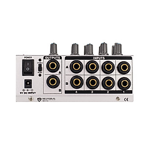 Nady MM-242 4 Stereo / 8 Mono Channel Mini Mixer with mono/stereo mode, ¼” Inputs and outputs – battery powered, or use optional AC adapter