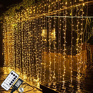 MAGGIFT 304 LED Curtain String Lights, 9.8 x 9.8 ft, 8 Modes Plug in Fairy String Light with Remote Control, Christmas, Backdrop for Indoor Outdoor Bedroom Window Wedding Party Decoration, Warm White