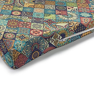 Ambesonne Bohemian Bench Pad, Geometric Pattern with Ornamental Floral Folk Art Abstract, Standard Size HR Foam Cushion with Decorative Fabric Cover, 45" x 15" x 2", Cadet Blue