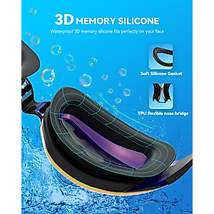 POOLWALD Swim Goggles Set 6 in 1, Anti-Fog Swimming Goggles with Nose Clips, Earplugs, Swim Caps and Waterproof Phone Bag, No Leaking Full Protection for Adult Men Women Youth