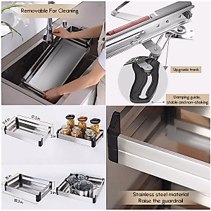 WYJF Blind Corner Cabinet Pull Out 15 Inch Opening,Blind Corner Cabinet Organizer,Corner Optimizer,Chrome Blind Corner Soft Close,Blind Corner Cabinet Pull Out Left Right