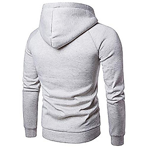 Men's Pullover Winter Workout Thenlian Mens Pure Color Zipper Pullover Long Sleeve Hooded Sweatshirt Tops Blouse(Gray, XXL)