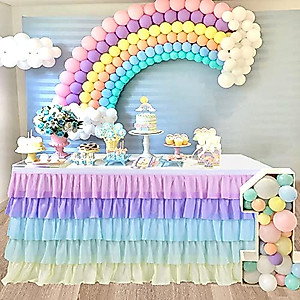 6ft Rainbow Unicorn Tutu Table Skirt for Rectangle Round Tables Chiffon Table Cloth for Unicorn Birthday Party Decorations Baby Shower Parties Ruffle Table Skirting