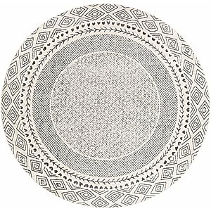 BoutiqueRugs Burdette Farmhouse Black and White Soft Neutral Area Rug - Boho Oriental Medallion Area Carpet for Bedroom, Living Room, Dining Room - Charcoal, Black, Cream - 5'3" Round Rug