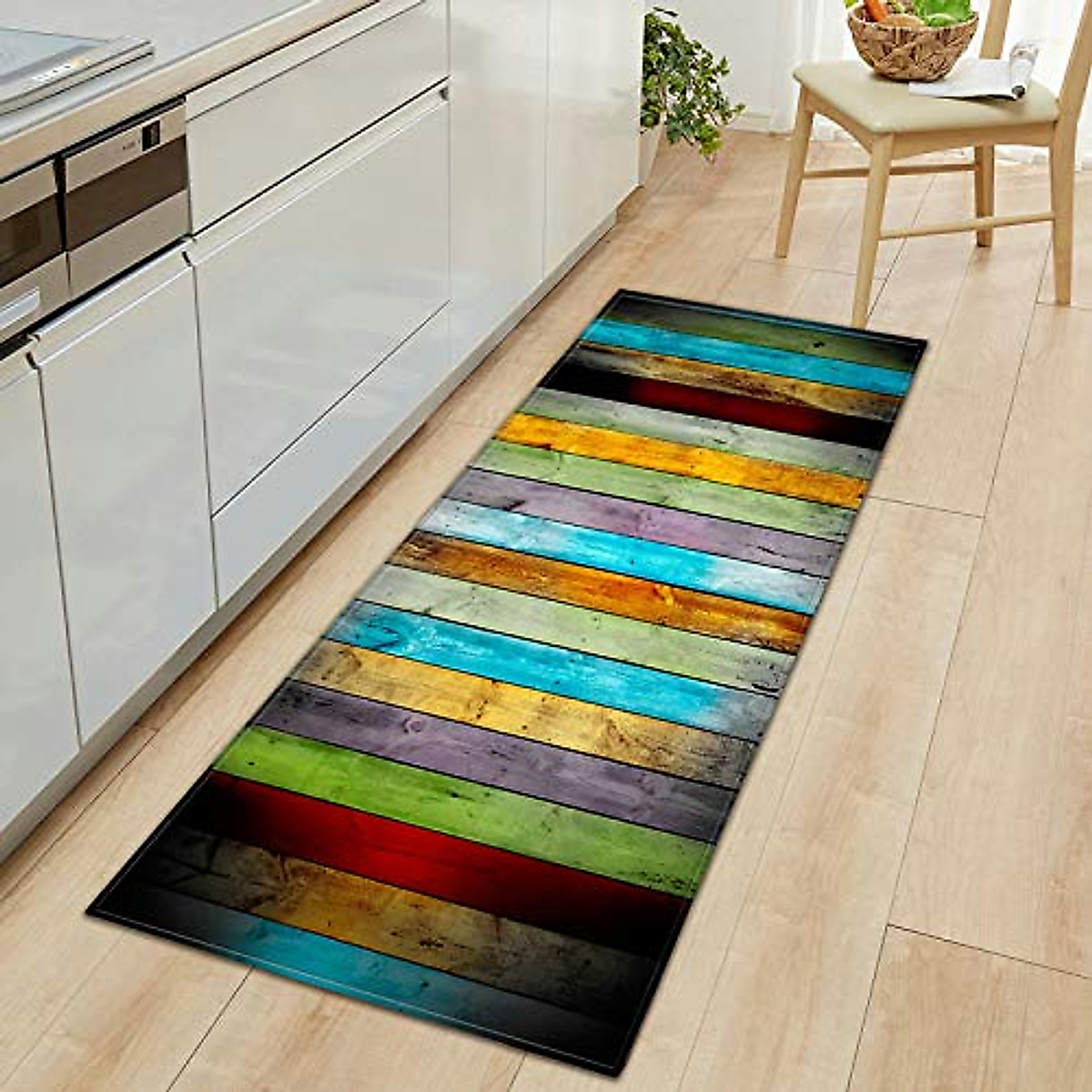 OPLJ Kitchen Mat Bedroom Entrance Doormat Wood Grain Home Hallway Floor Decoration Living Room Carpet Bathroom Anti-Slip Rug A6 60x180cm