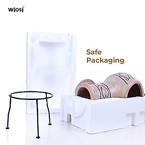 Wiosi Small Chiminea Outdoor Fireplace – Wood Burning Clay Chiminea with Protective Chimney Rain Lids and Solid Metal Stands - Terracotta Chimenea for Patio, Garden – Rustic Fire Pit Chimnea Chimney