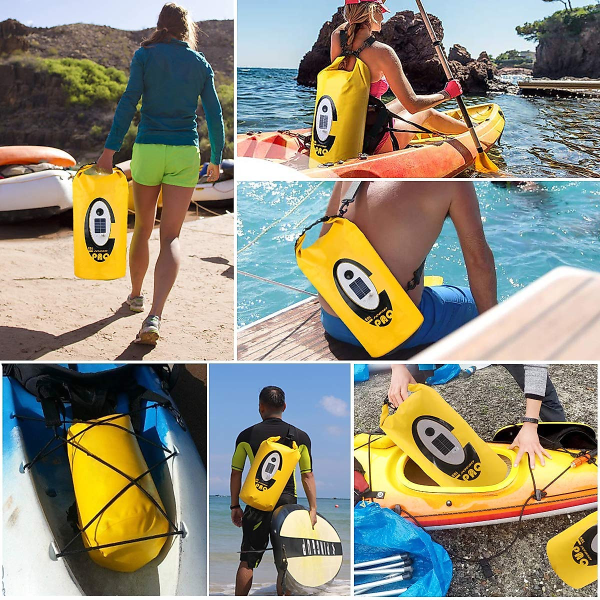 ztarx Waterproof Dry Bag Speaker, Dry Bag Backpack with Bluetooth Speaker Solar Powered and USB Powered 20L Roll Top Dry Sack Keeps Gear Dry for Kayaking, Rafting, Boating,Camping (Yellow-2.1)