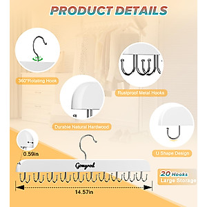 Bra Hanger for Closet, 2 Pack Tank Top Hanger w/20 Hooks Capacity Foldable Wood Space Saving Hangers, 360°Rotating Closet Organizers and Storage for Dorm & Apartment for Bra Scarf Ties(White)