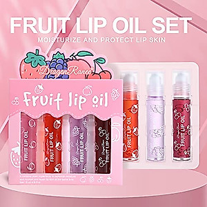 Alisesun 4 Pcs Fruit Roll-on Lip Gloss Set, Clear Lip Gloss Crystal Jelly Liquid Lipstick, Plumping Lip Oil Moisturizing Hydrating Non-Sticky, Nice Gift for Women Girl