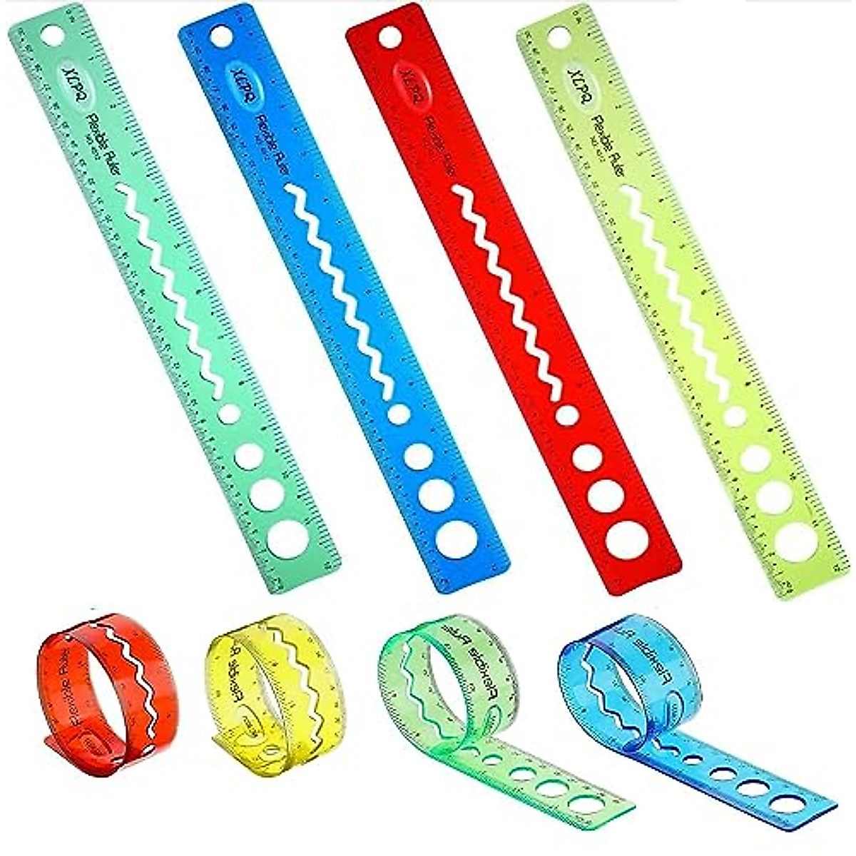 AKOAK Flexible Ruler, 30 CM/12" Flexible Bendable Soft Plastic Clear Ruler, Double Sided Ruler, Safe Children's School Supplies for Schools, Homes and Offices - Pack of 4