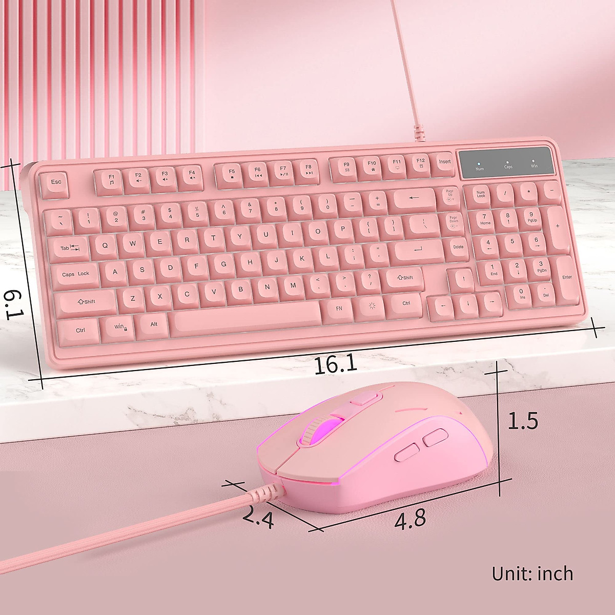 Pink Gaming Keyboard and Mouse Combo,MageGee GK980 Wired Backlit Keyboard and Pink Gaming Mouse Combo,PC Keyboard and Adjustable DPI Mouse for PC/loptop/MAC(Pink)