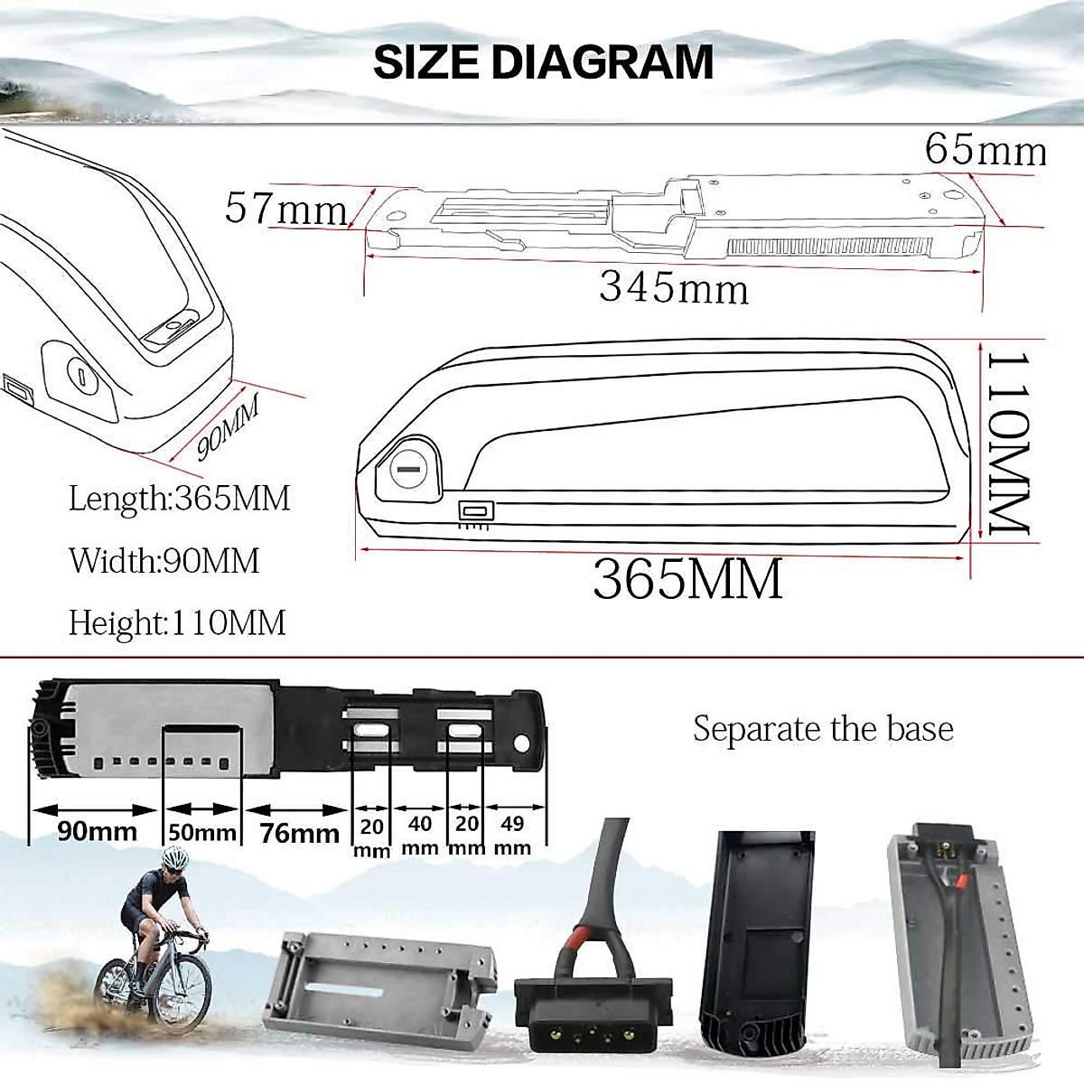 Ebike Battery 52V 13AH for 1000W 750W 500W Motor, Electric Bike Lithium Battery Pack for bafang, AW, ebike Conversion kit